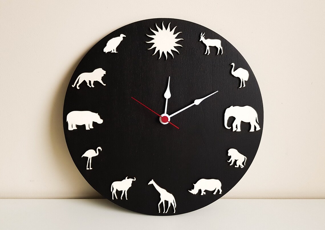 Africa Animal Wall Clock Safari Wood Clock Giraffe Elephant - Etsy