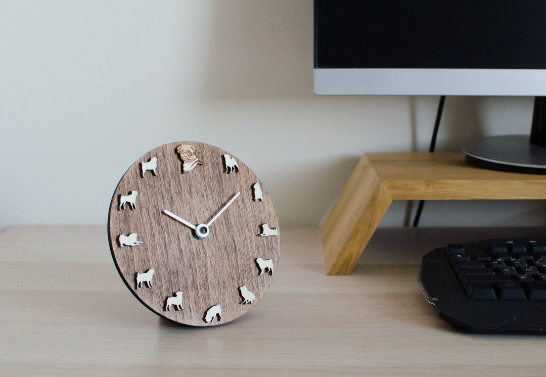 Desk Clock With Pugs, Pug Dog Clock Pet Lovers Gift Table Wood Clock - Etsy