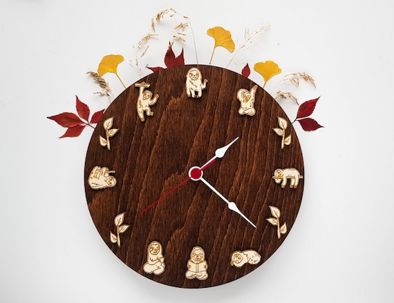Sloth wood Clock Cute sloth art decor kid clock Funny kid | Etsy
