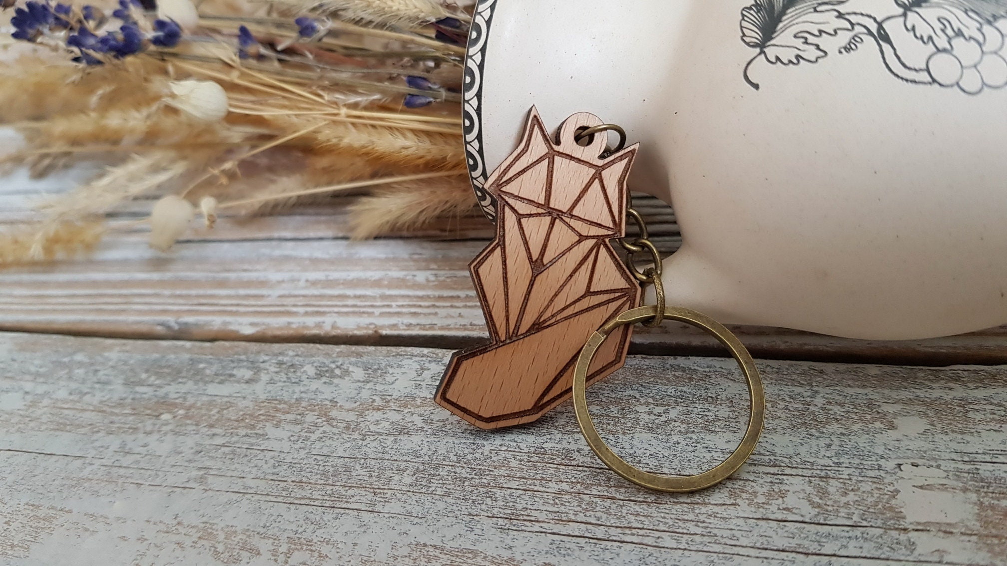 Fox Geometric Keychain, Modern Animal Design of Keychain, Trend Eco ...