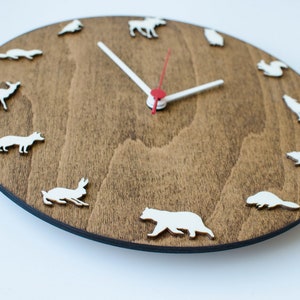 Woodland Wall Clock Forest Animal Bear Elk Fox Hare Owl Clock, Rustic ...