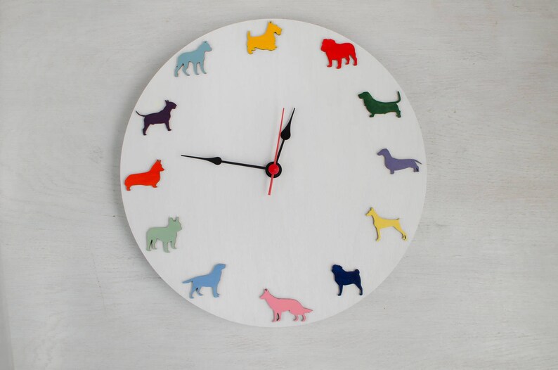 White Clock With Colored Dogs Wall Hanging Color Clock Eco - Etsy