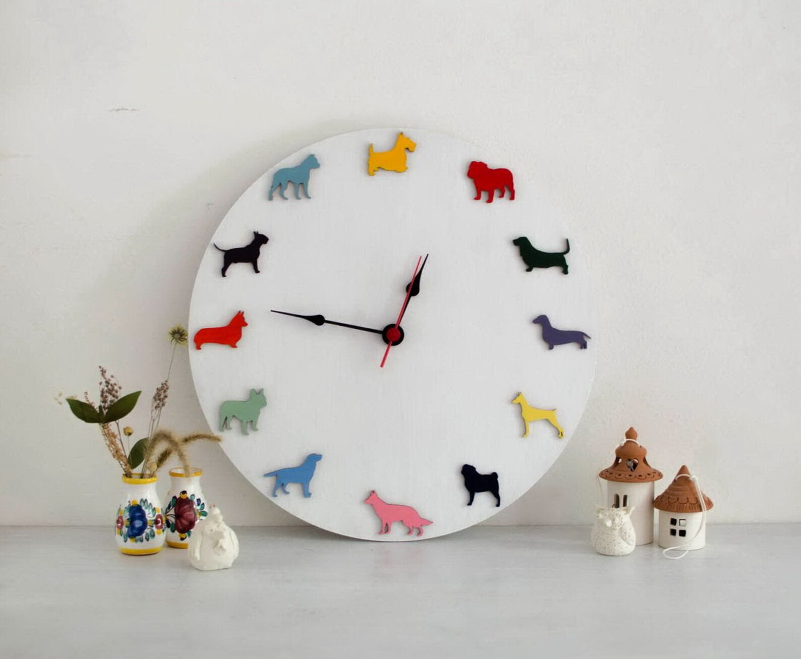 White Clock With Colored Dogs Wall Hanging Color Clock Eco - Etsy