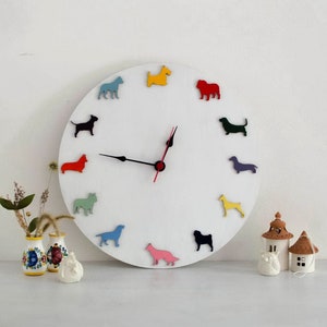White Clock With Colored Dogs Wall Hanging Color Clock Eco - Etsy