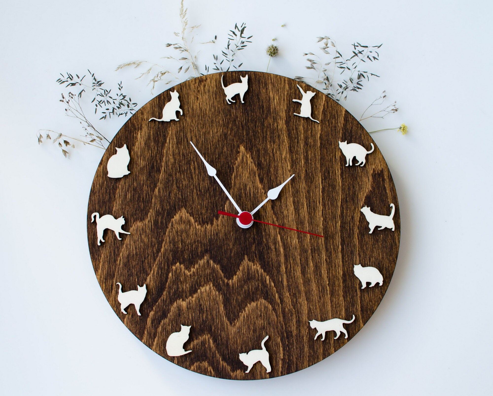 Cat Clock Wood Wall Cat Clock Cat Lovers Gift Cute Cat - Etsy