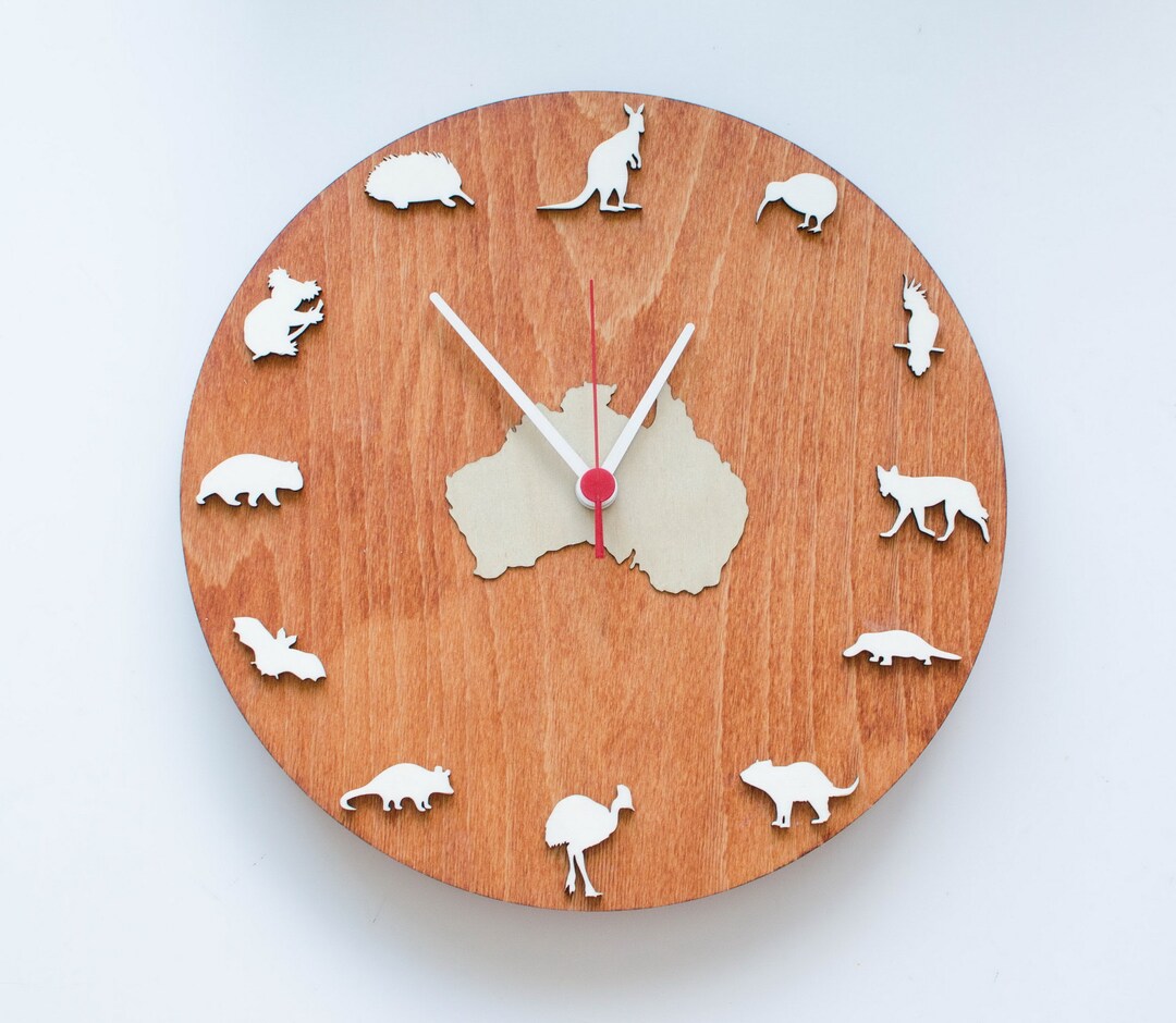 Australia Animals Clock | Wooden Australia Map Clock | Kangaroo Koala ...