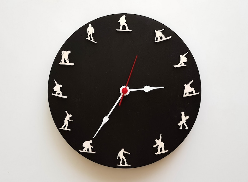 Snowboarding Wood Clock Wall Clock With Snowboarders | Etsy