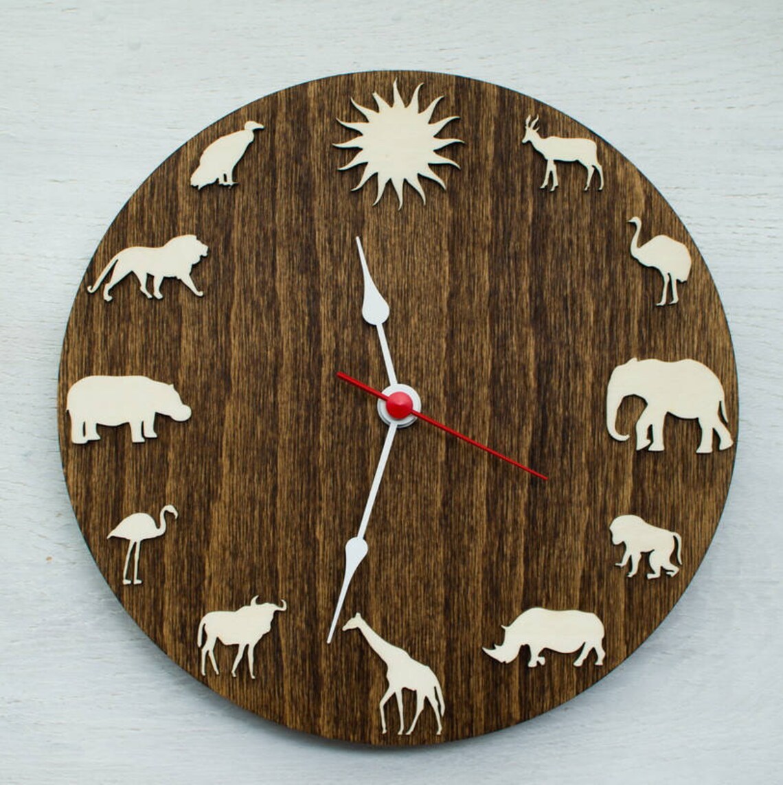 Africa Animal Wall Clock Safari Wood Clock Giraffe Elephant - Etsy
