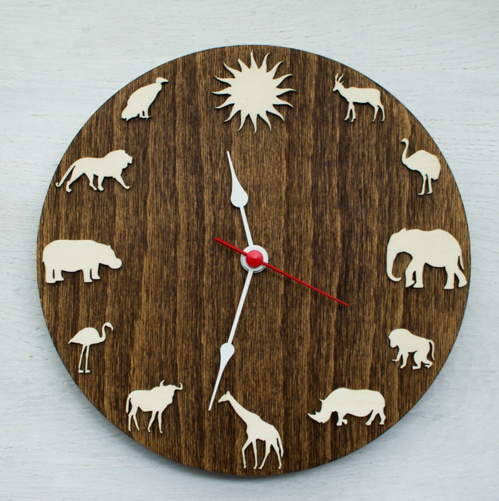 Africa Animal Wall Clock Safari Wood Clock Giraffe Elephant - Etsy
