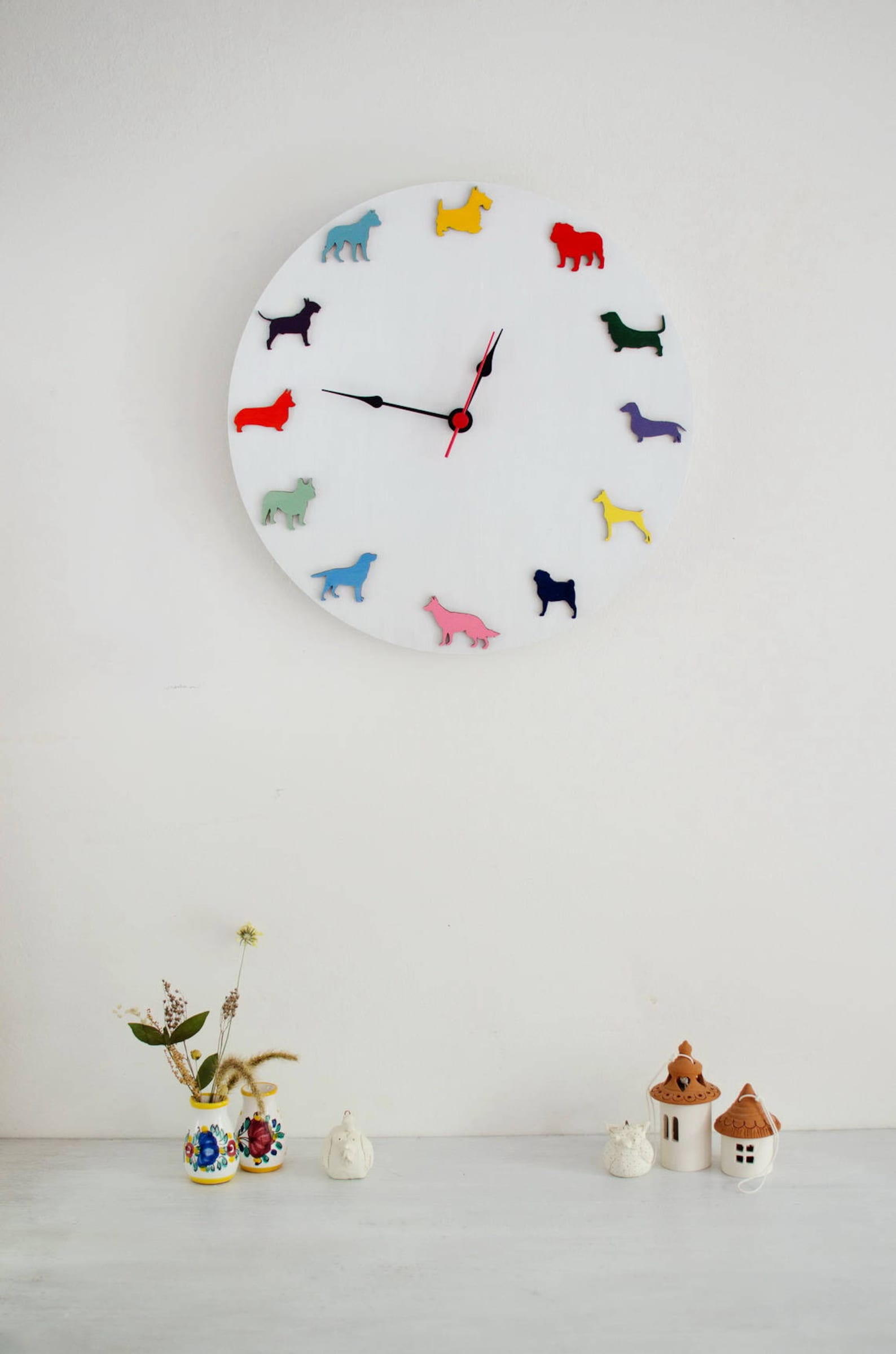 White Clock With Colored Dogs Wall Hanging Color Clock Eco - Etsy
