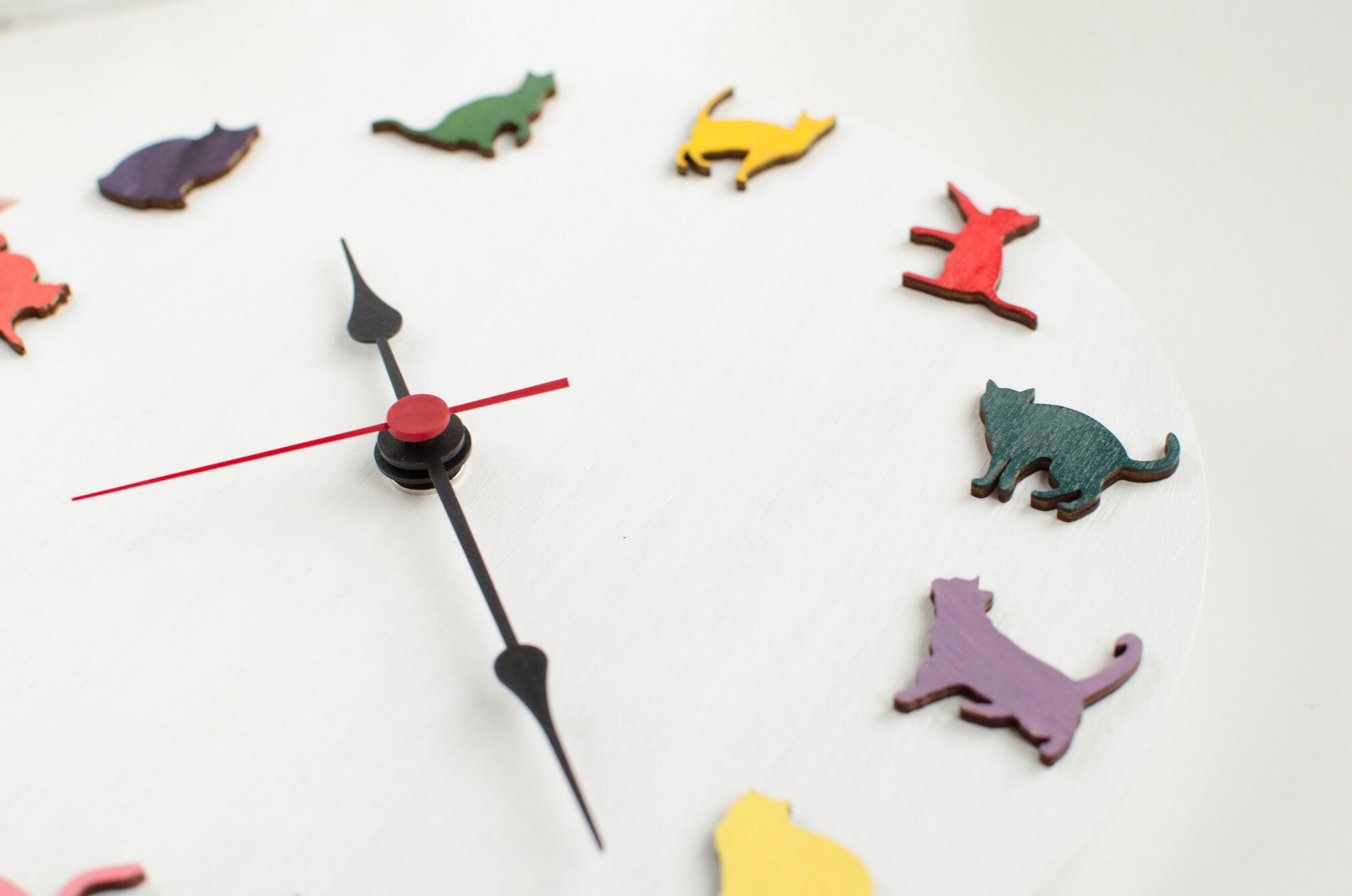 White Cat Clock Clock With Colored Funny Cats Colorful Wall - Etsy