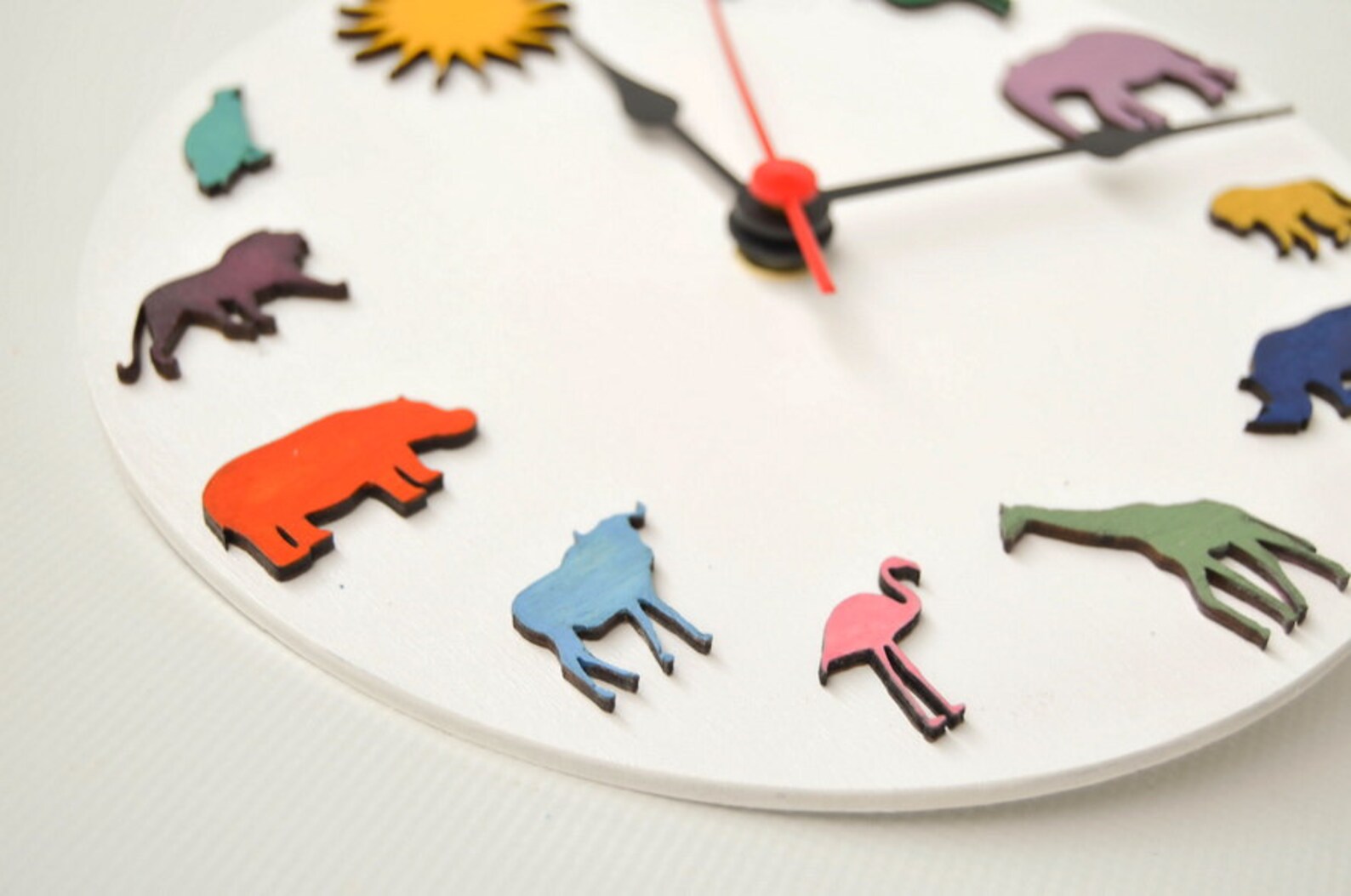 White Safari Clock African Colored Animals Giraffe Lion Hippo | Etsy