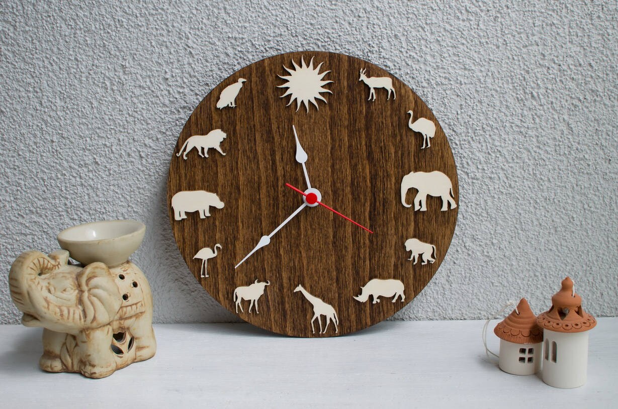 Africa Animal Wall Clock Safari Wood Clock Giraffe Elephant - Etsy
