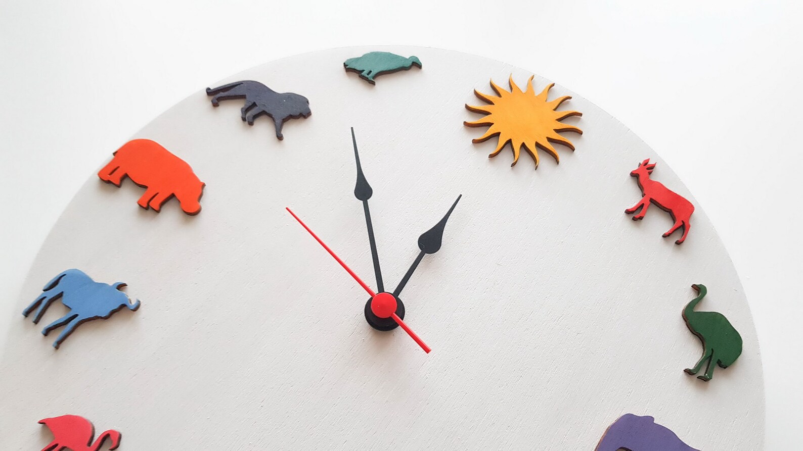 White Safari Clock African Colored Animals Giraffe Lion Hippo | Etsy