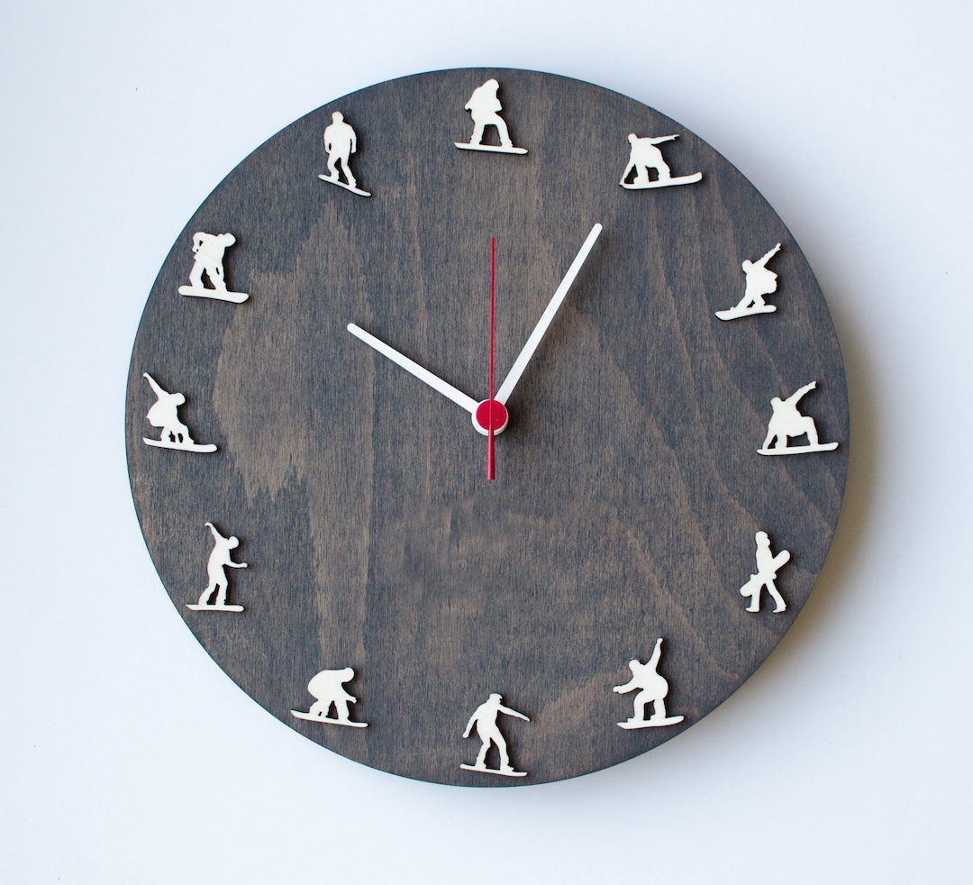 Snowboarding Wood Clock Wall Clock With Snowboarders | Snowboard Winter ...