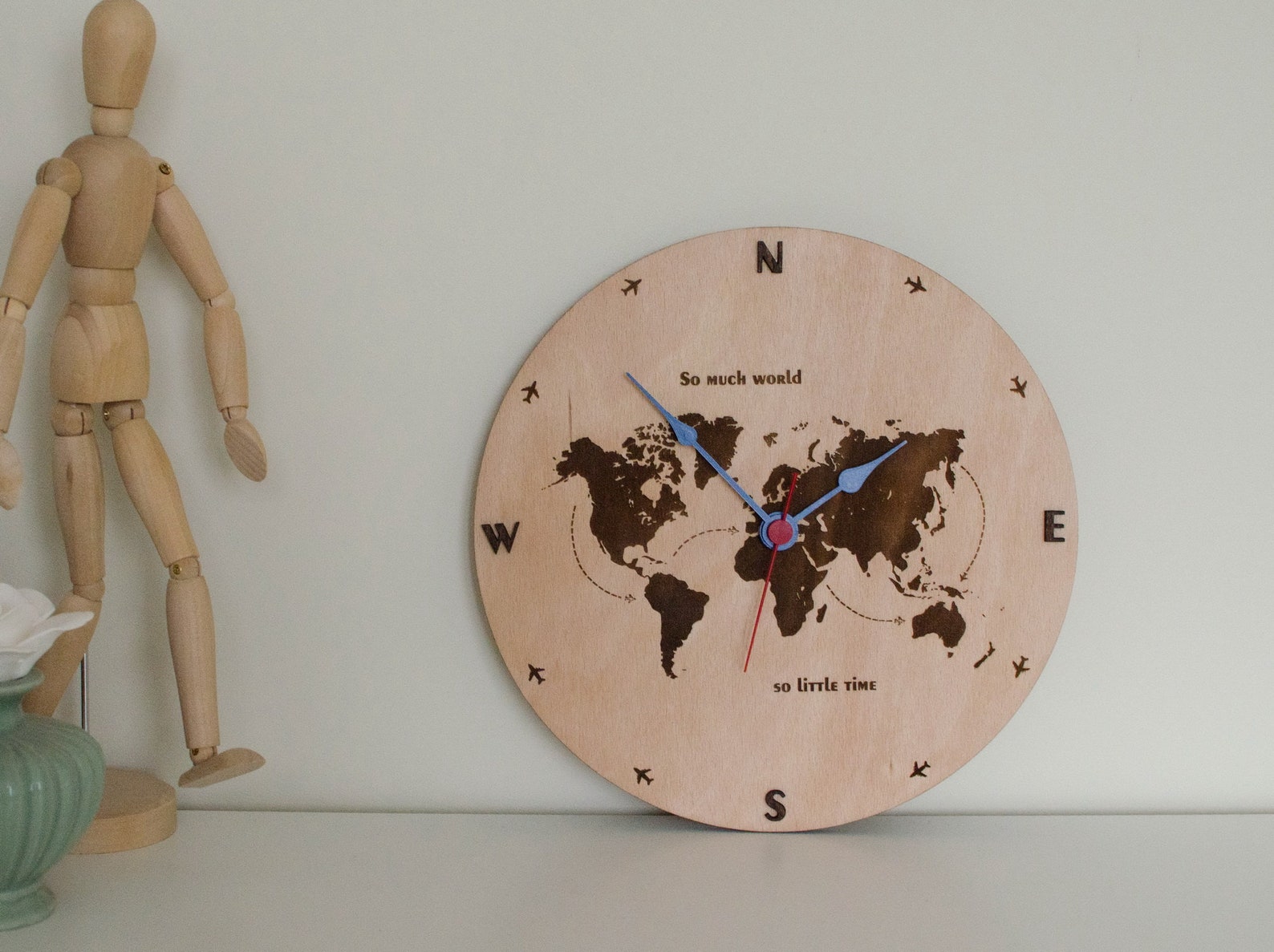 World Map Clock Travel Wooden Wall Clock Wanderlast Gift | Etsy