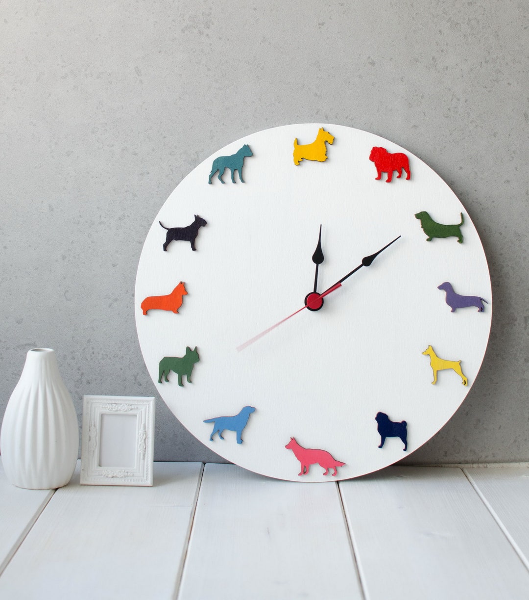 White Clock With Colored Dogs Wall Hanging Color Clock Eco - Etsy