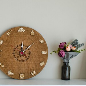 Scout Wood Clock With Compass Wooden Wall Art Clock With - Etsy
