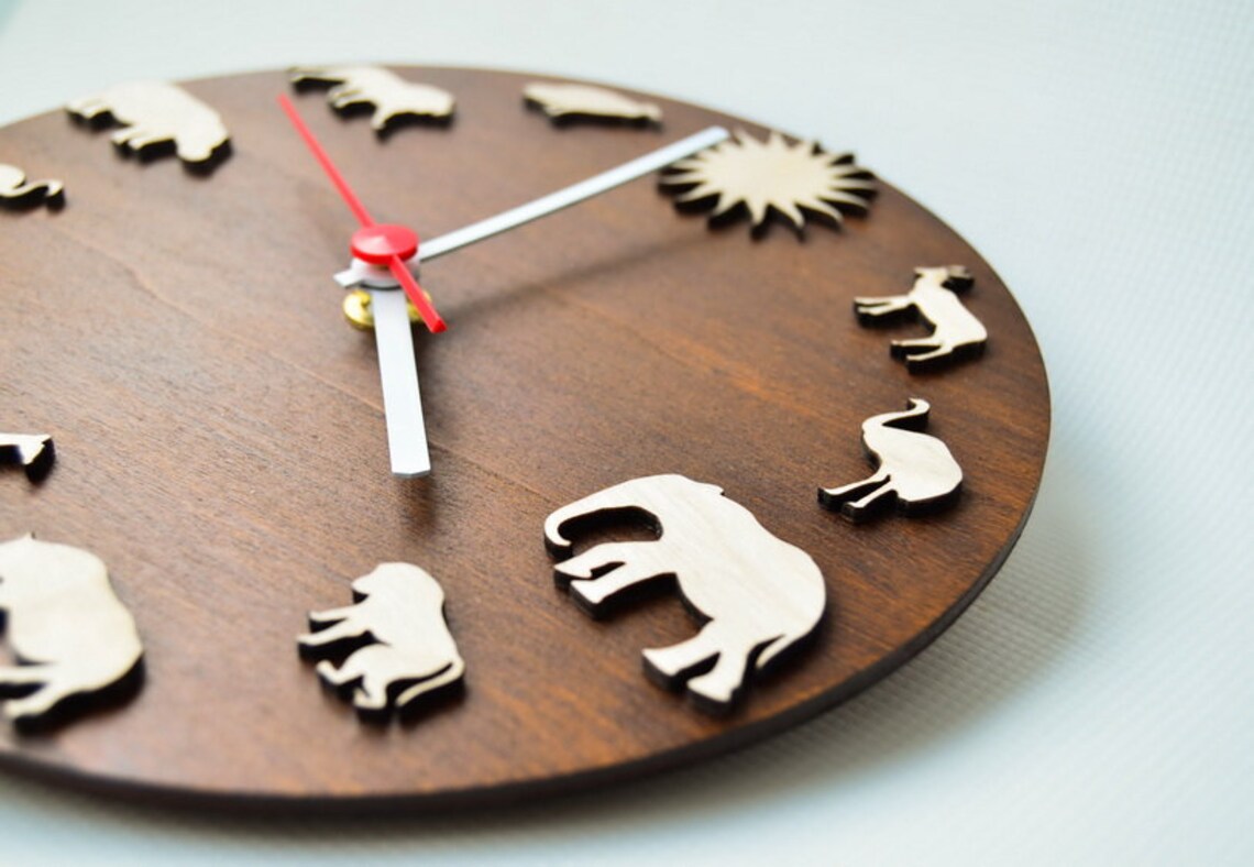 Africa Animal Wall Clock Safari Wood Clock Giraffe Elephant - Etsy