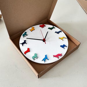 White Clock With Colored Dogs, Wall Hanging Colorful Dogs Clock, Eco ...