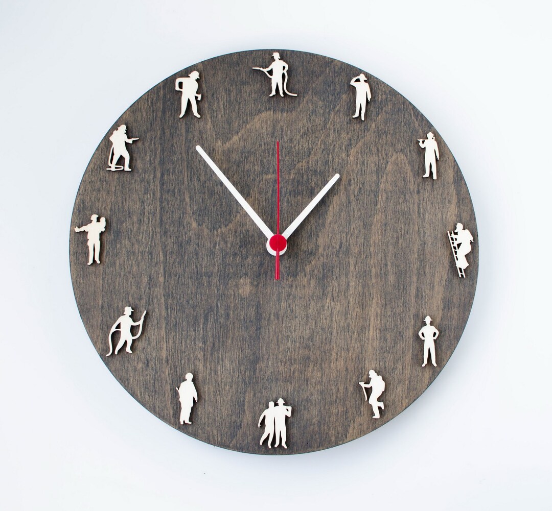 Firefighter Clock Wooden Wall Clock With Firefighters – Unique Gift for ...