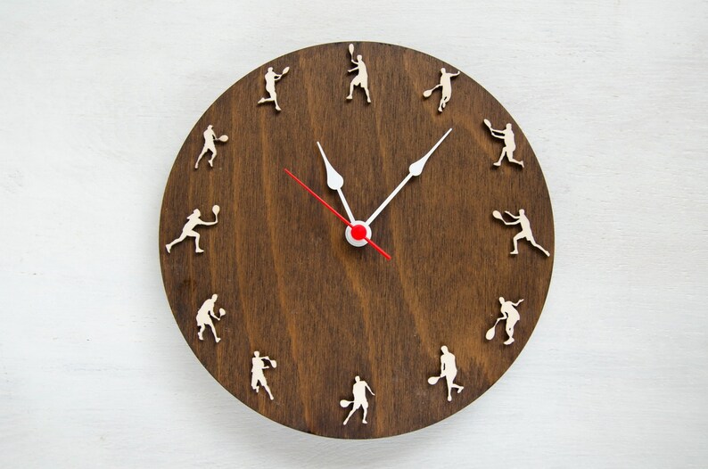 Tennis wooden clock Wall clock with Tennis players figurines | Etsy