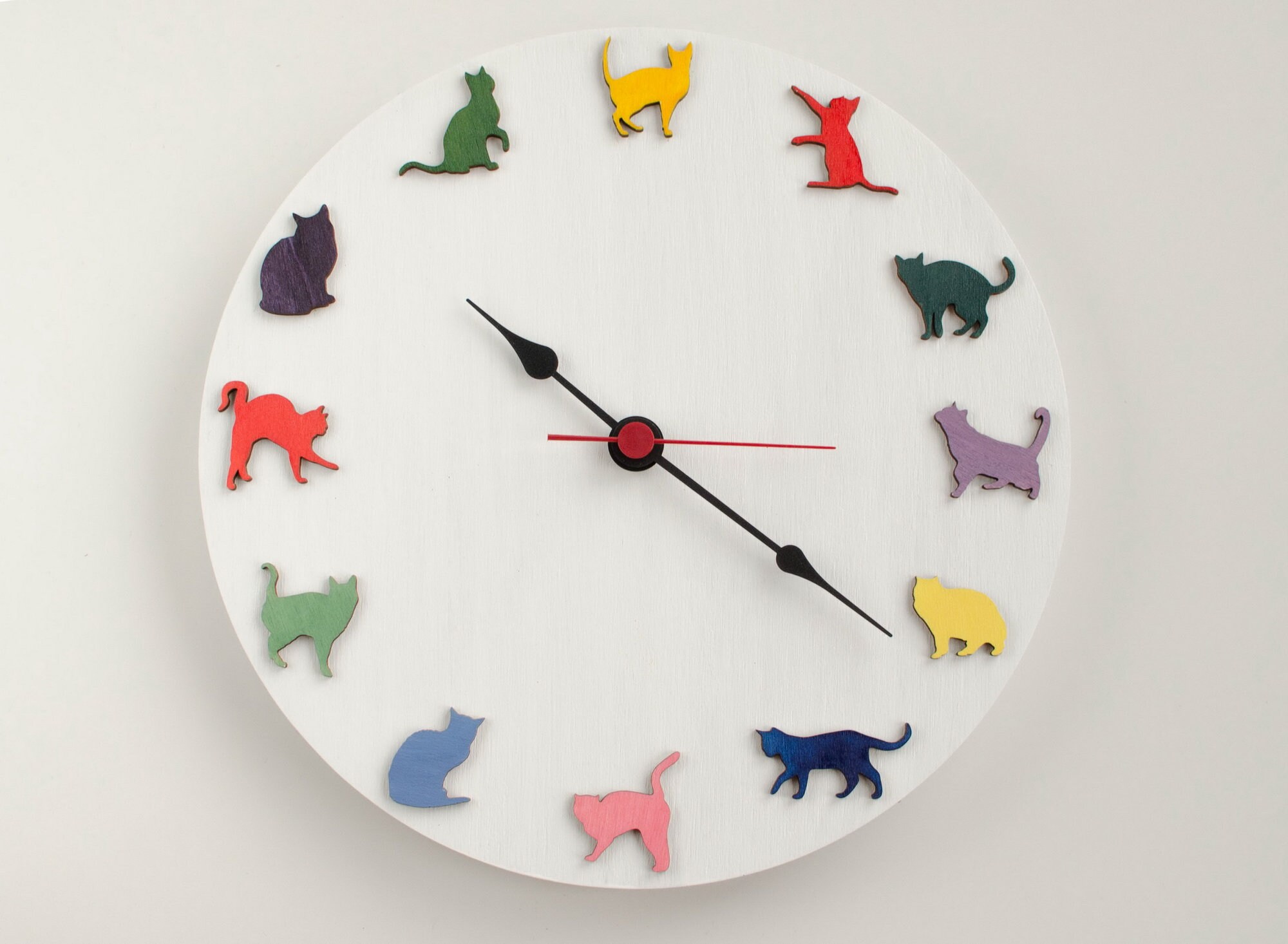 White Cat Clock Clock With Colored Funny Cats Colorful Wall - Etsy