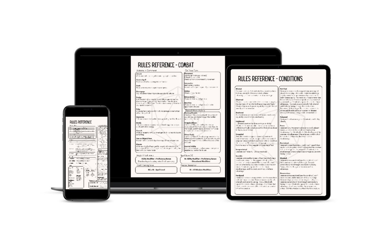 Dnd Rules Reference Pages DM Screen Inserts Printable - Etsy