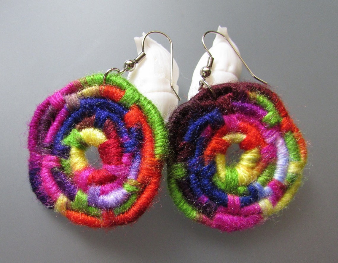 Large, Round Circus Swirl Coiled Jute Fiber Hoop-disc Earrings - Made ...