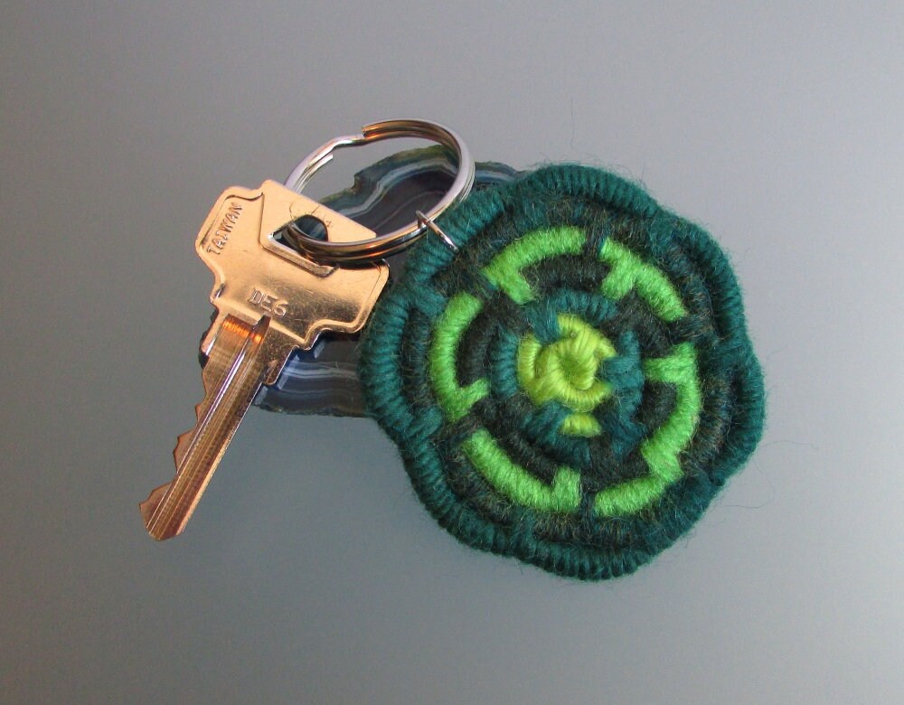 Shades of Green Coiled Jute Fiber Keychain - One-of-a-kind, Made W ...
