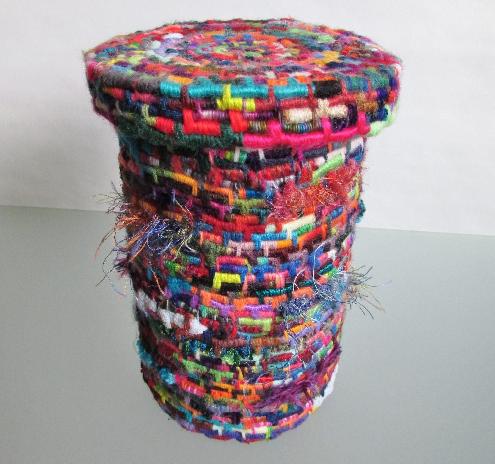Tall Bright Textured Multi-color Coiled Jute Fiber Cylinder Canister ...