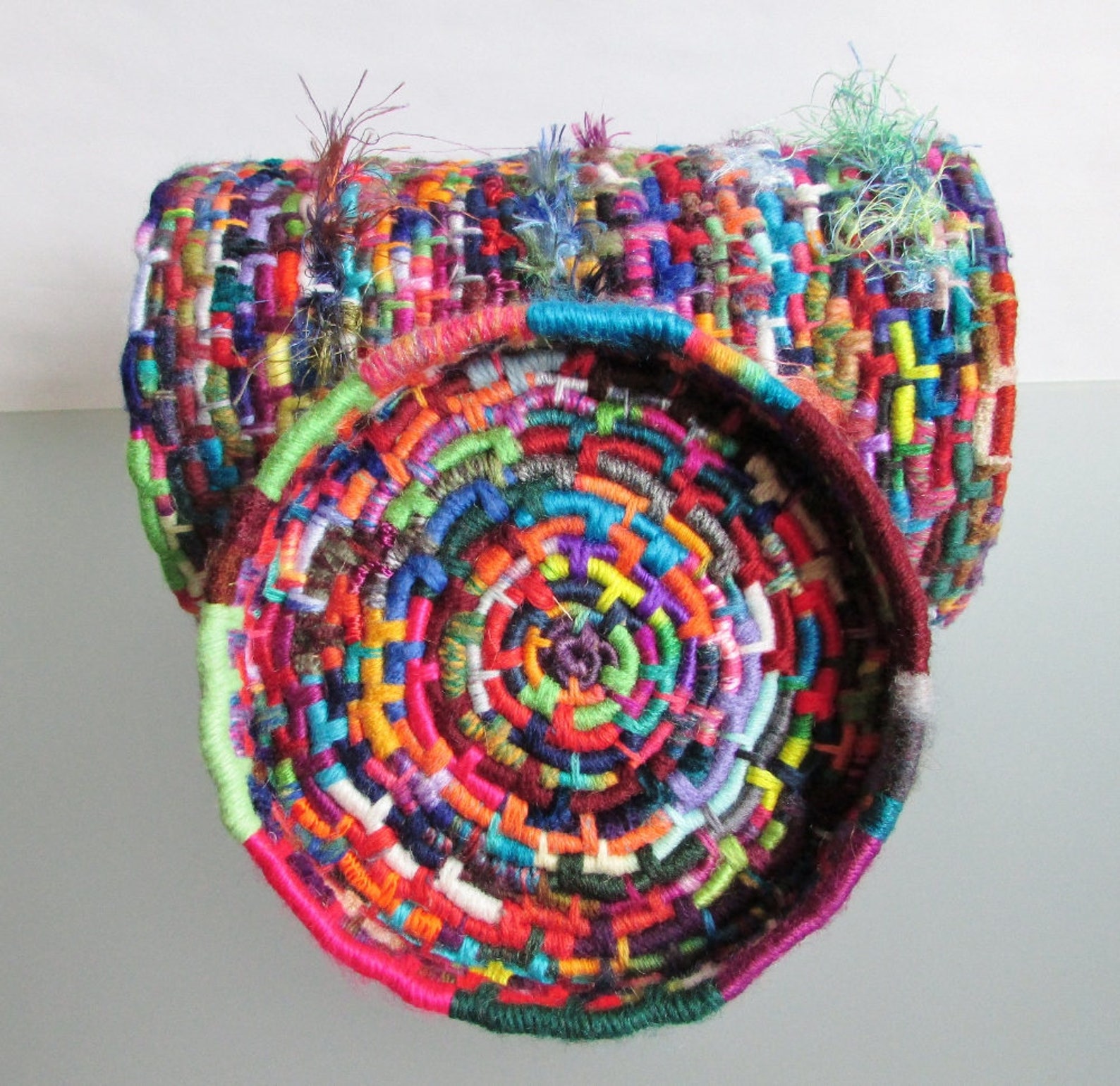 Tall Bright Textured Multi-color Coiled Jute Fiber Cylinder Canister ...