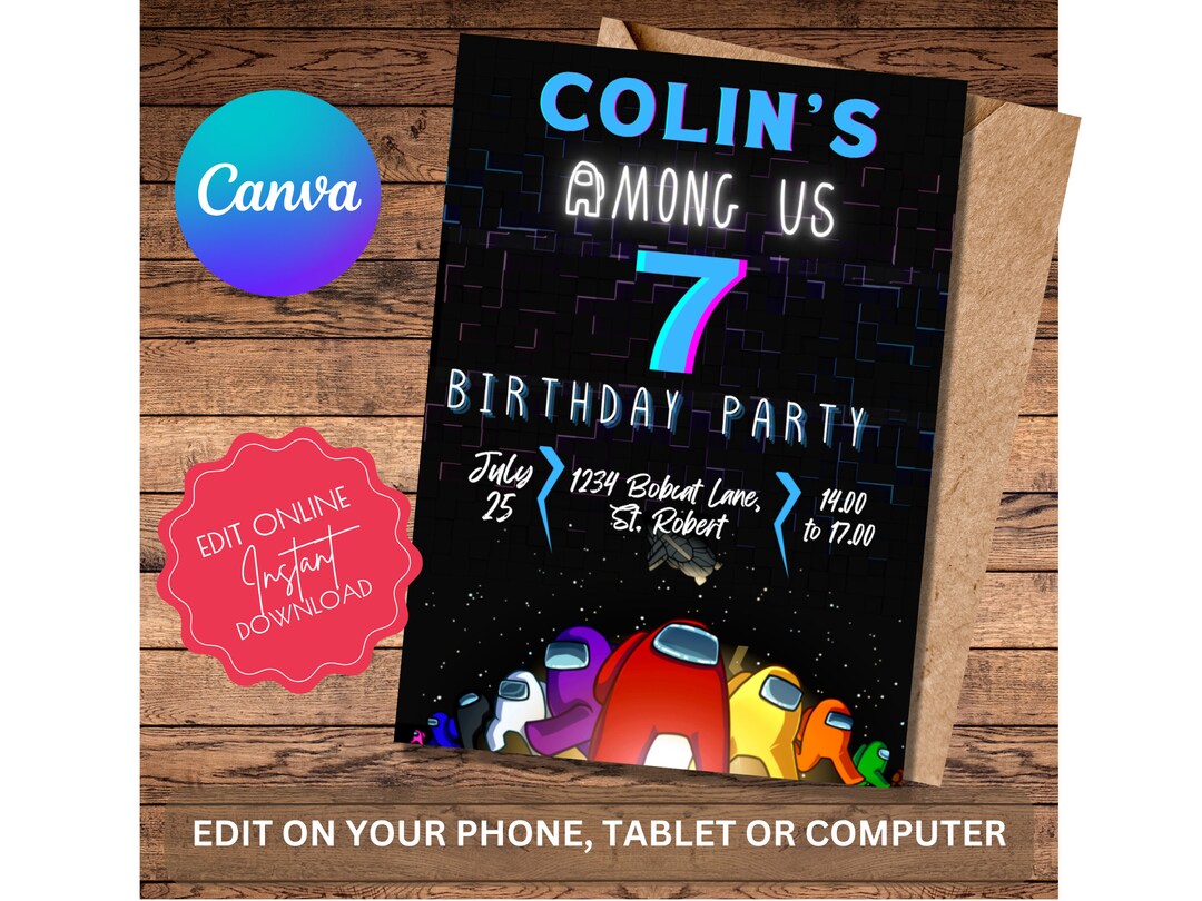 Digital Amongus Birthday Invitation, Editable Among Us Template ...