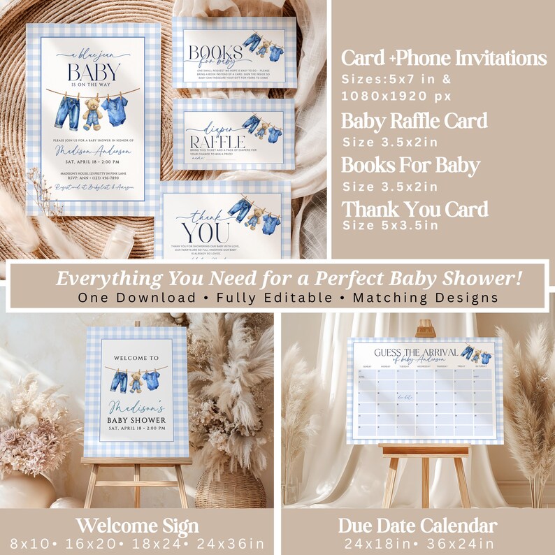 Blue Jean Baby Shower Bundle Template | Denim Western Gingham Decor ...