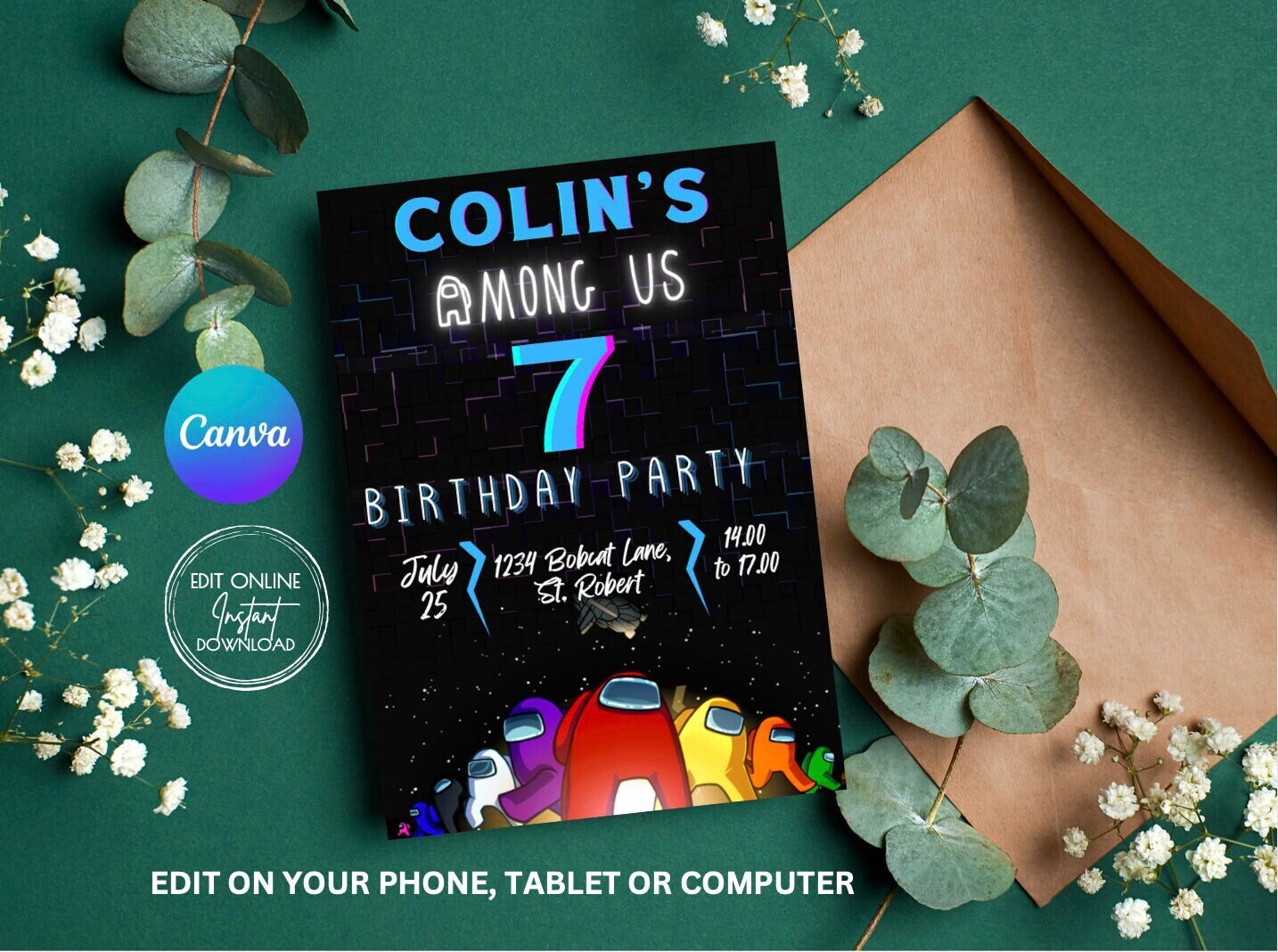 Amongus Birthday Invitation, Editable Among Us Template, Printable ...
