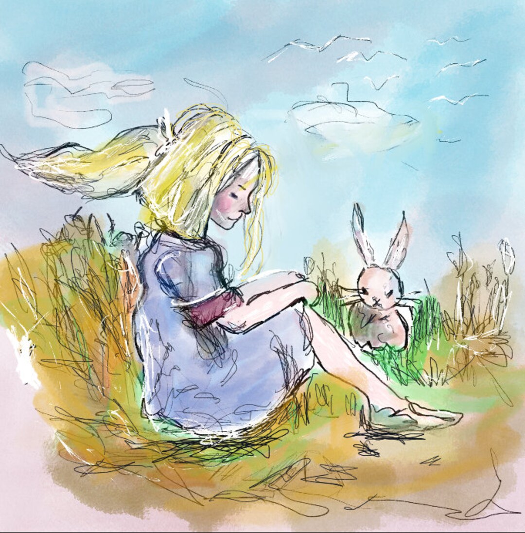 Grumpy Bunny, Girl, and Rabbit, Original Illustration, Giclee Print - Etsy