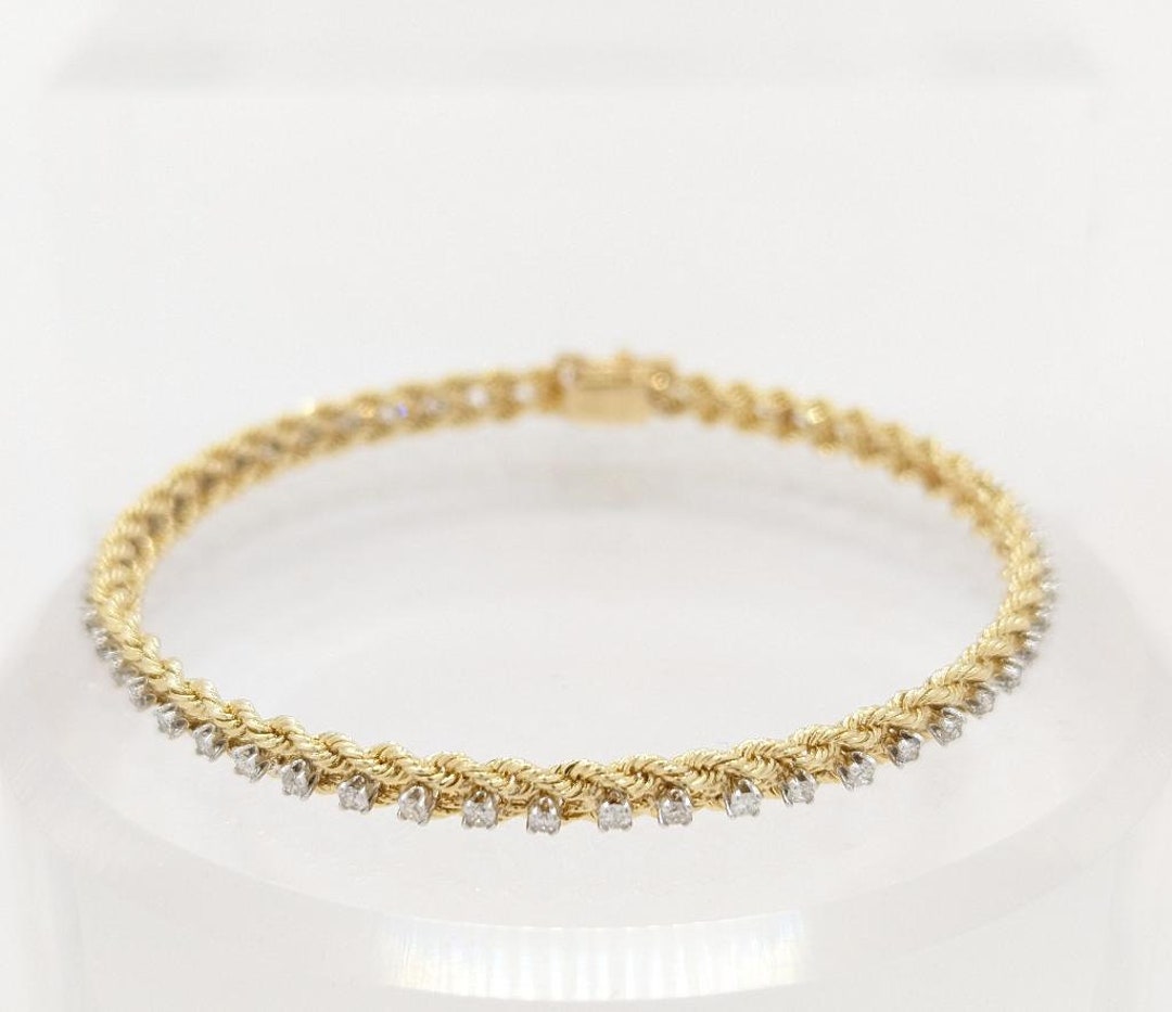 7 14k 8.9g Yellow Gold Diamond Traditional Diamond Rope Chain Tennis ...