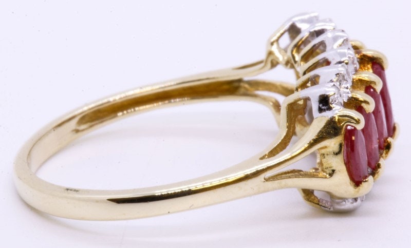 Pranda 10K Solid Yellow Gold Marquise Natural Ruby & Diamond | Etsy