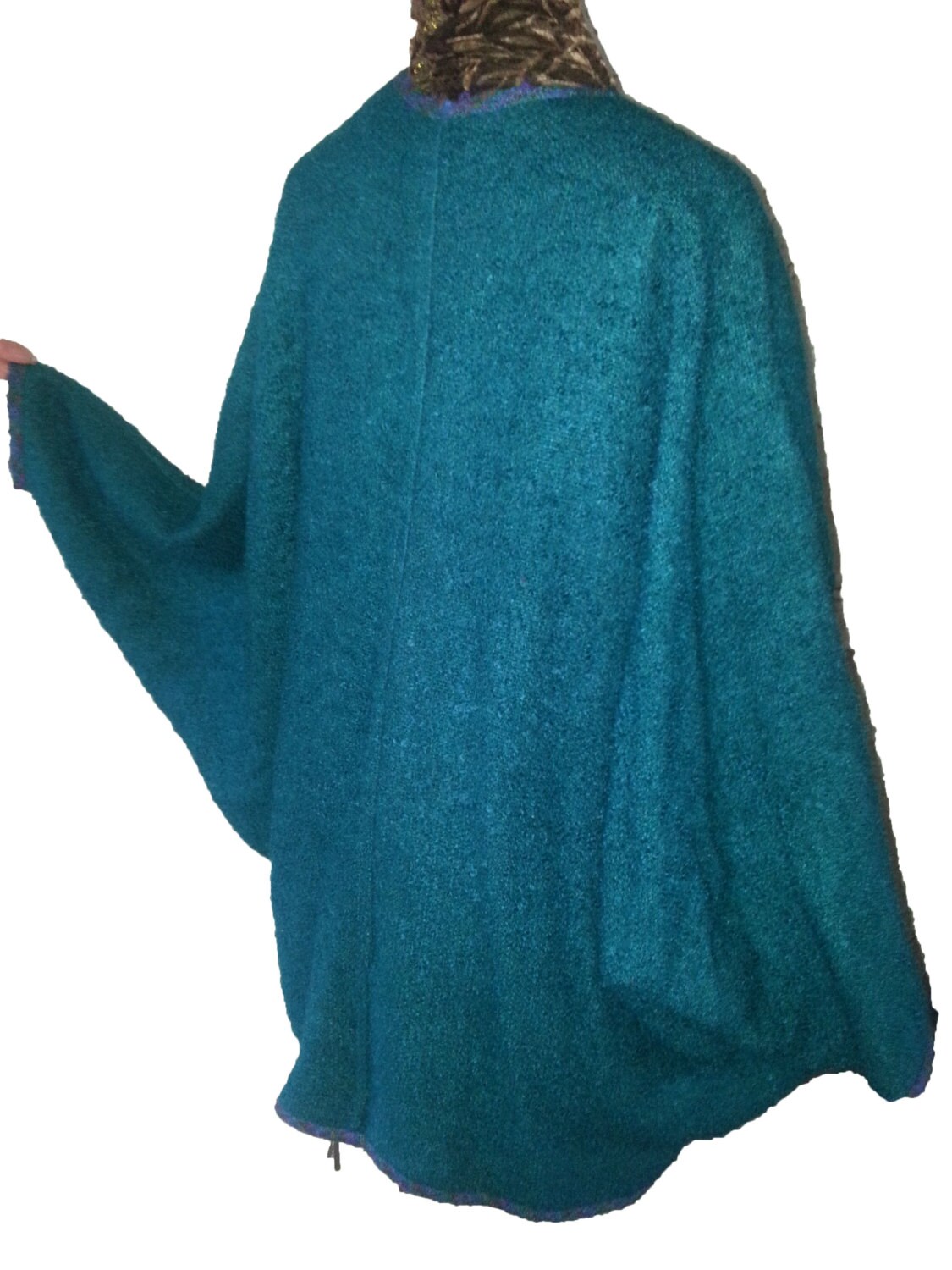 Turquoise Jacke,bat Wing Coat, Turquoise Wool Coat,textured Wool ...