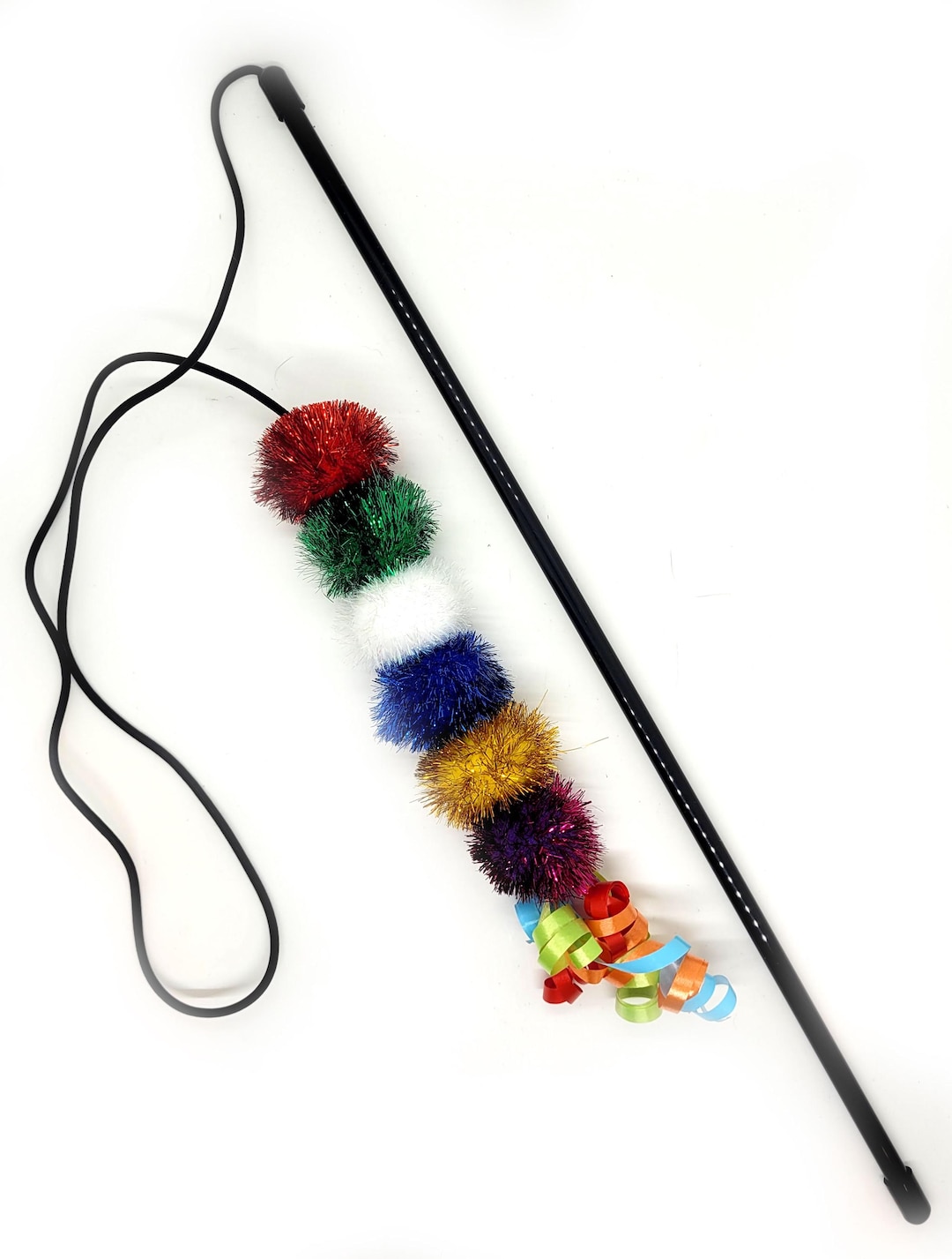 6 Pom Pom Tuff Kitty Puff Sparkle Ball Cat Wand - 6 Puffs on a Teaser ...