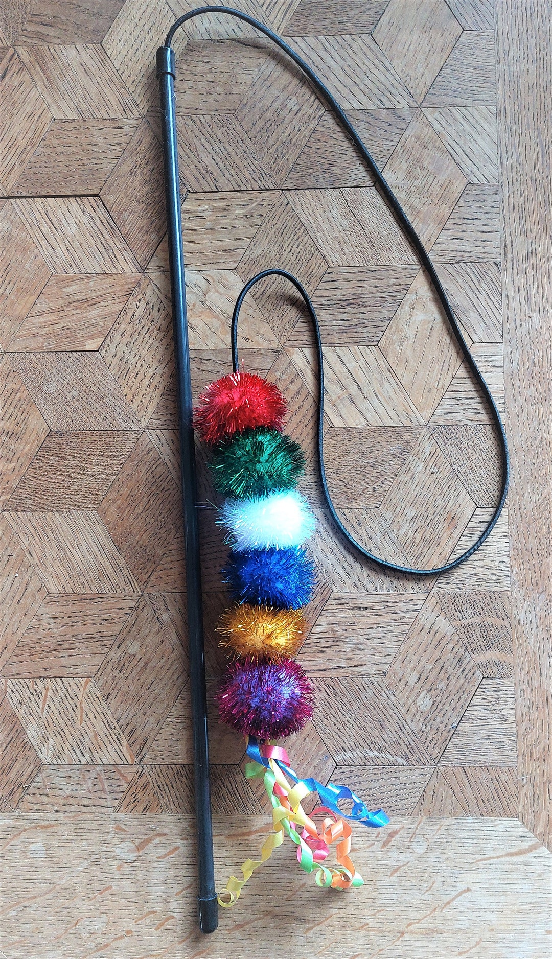 6 Pom Pom Tuff Kitty Puff Sparkle Ball Cat Wand 6 Puffs on a Teaser ...