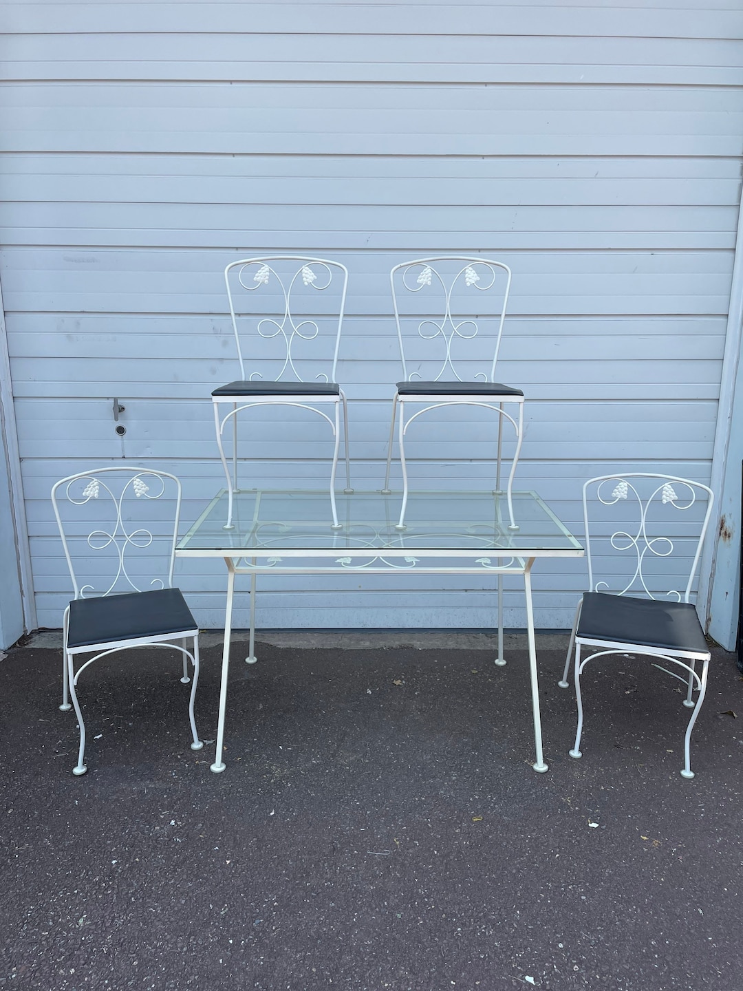Vintage Mid Century Modern Wrought Iron Table and Chairs Set White - Etsy