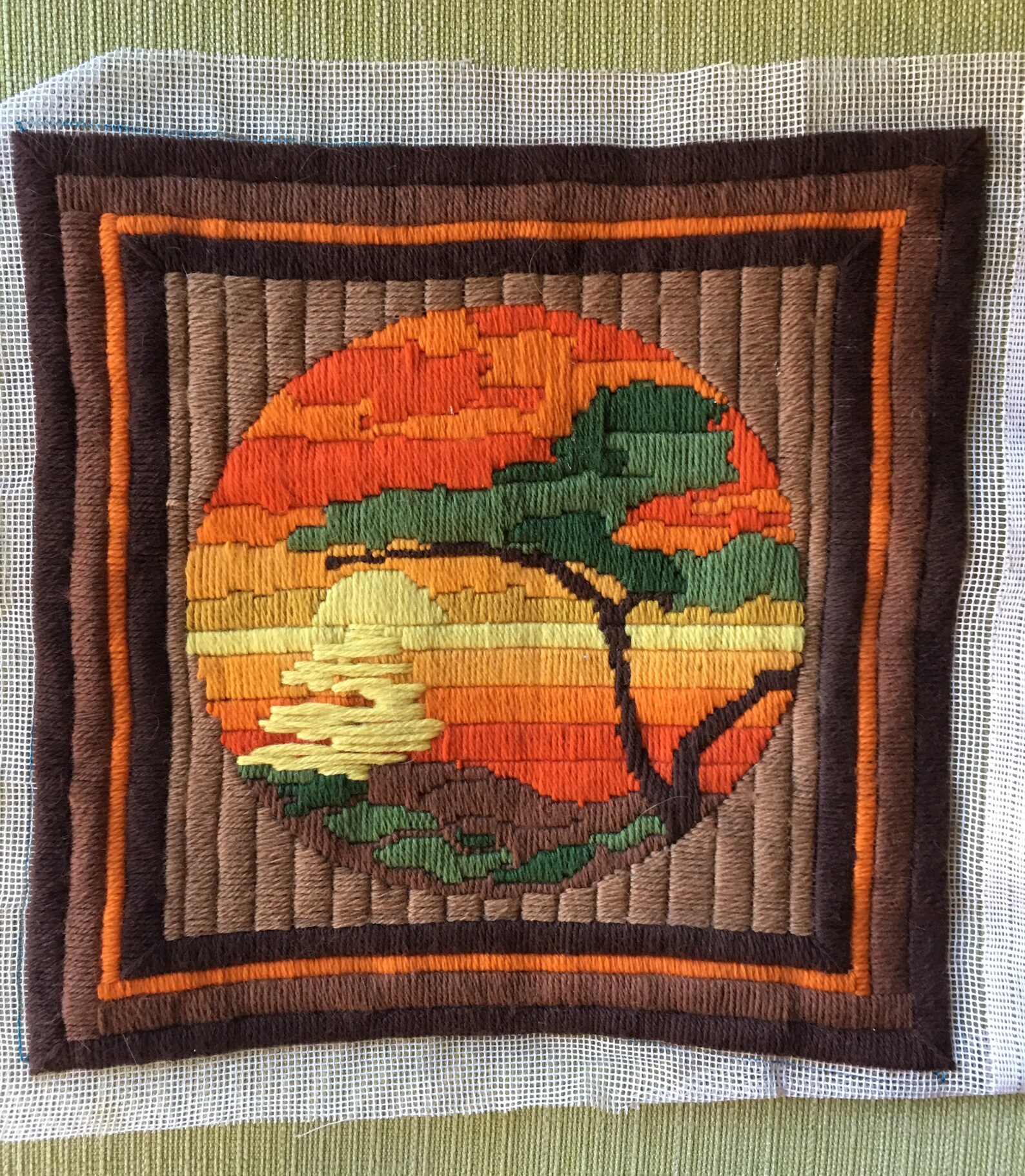 Autumn Sunset, Needlepoint, Tapestry, Handmade, Vintage, 1980, Wall ...
