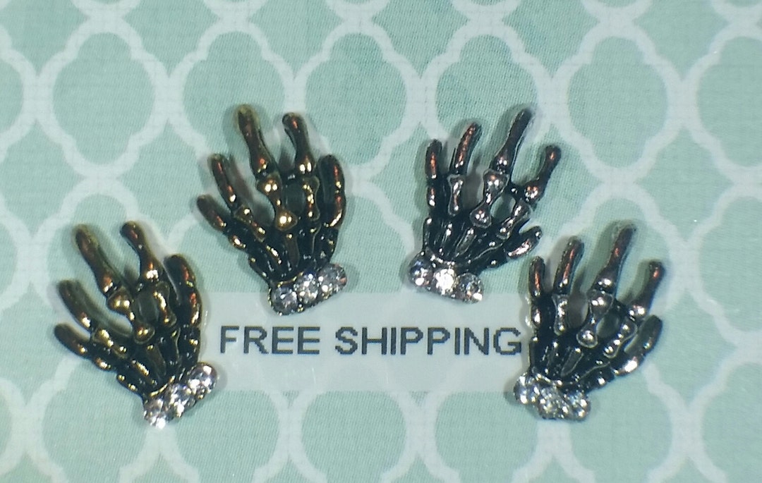 2 Pc Skeleton Hands Gold or Silver Alloy Charm Nail Art or Crafts free ...
