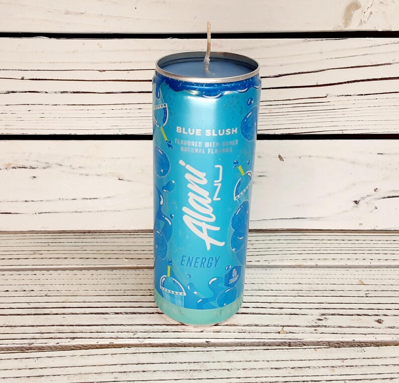 Blue Slush RASPBERRY Energy Drink TALL 12oz Can Candles. Handmade Wax ...