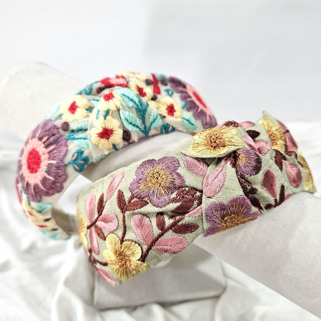 Embroidery Knot Headband, Fabric Embroidery Headband, Floral Knot ...