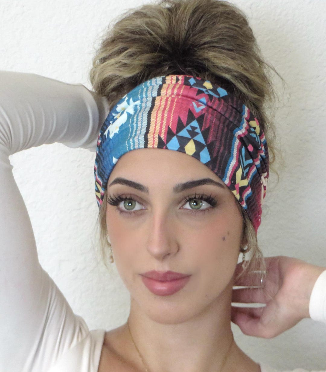 Tribal Scrunch Headband, Aztec Headband, Yoga Wide Headband, Running ...