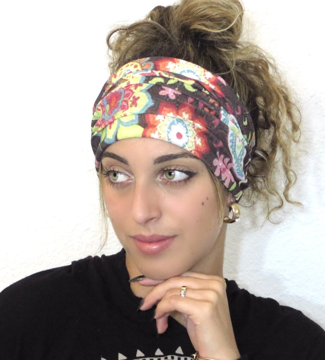 Boho Scrunchy Headband Hippie Wide Headband Yoga Headband Abstract