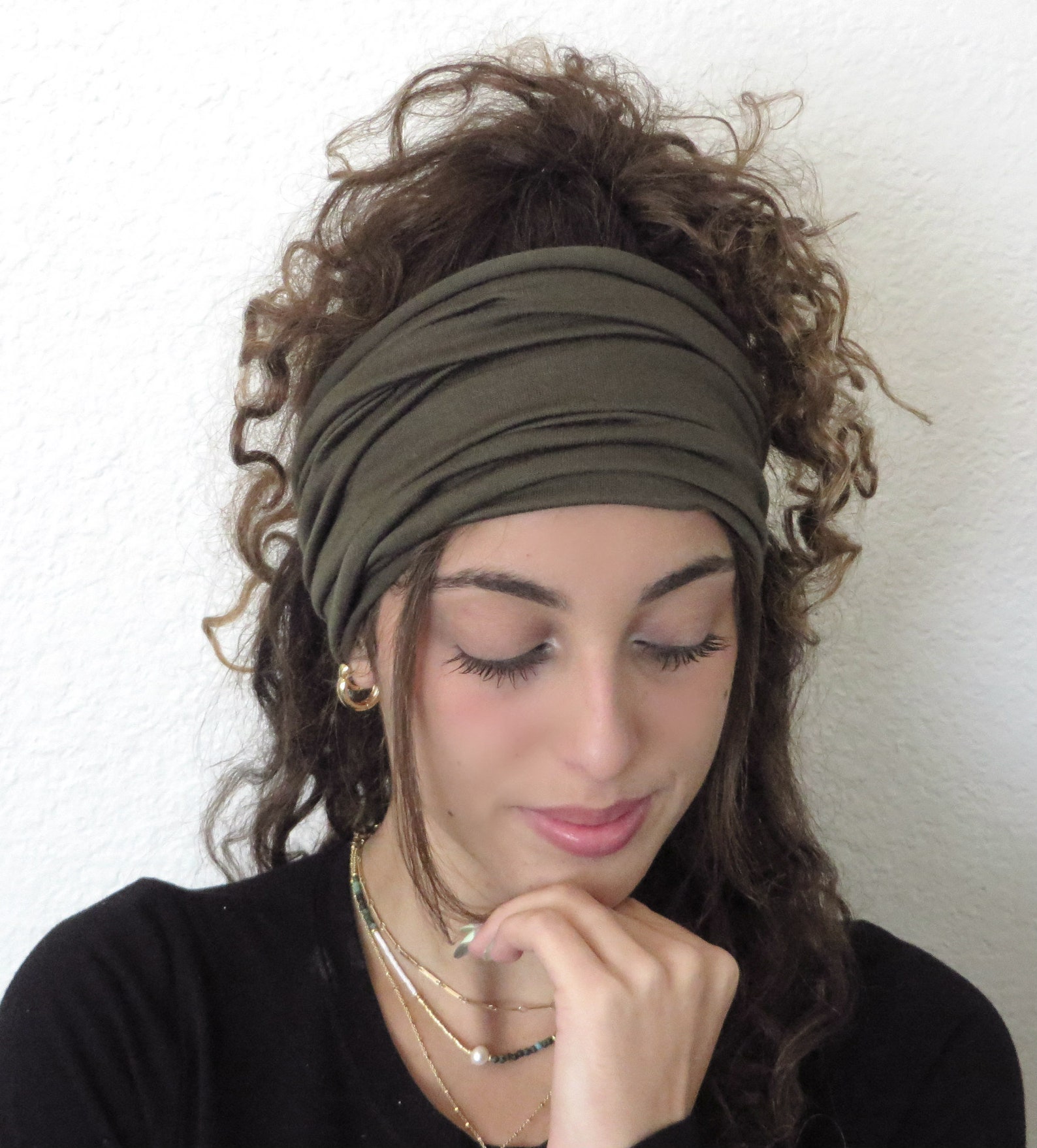 Olive Extra Wide Headband, Boho Wide Jersey Headband, Yoga Headband ...