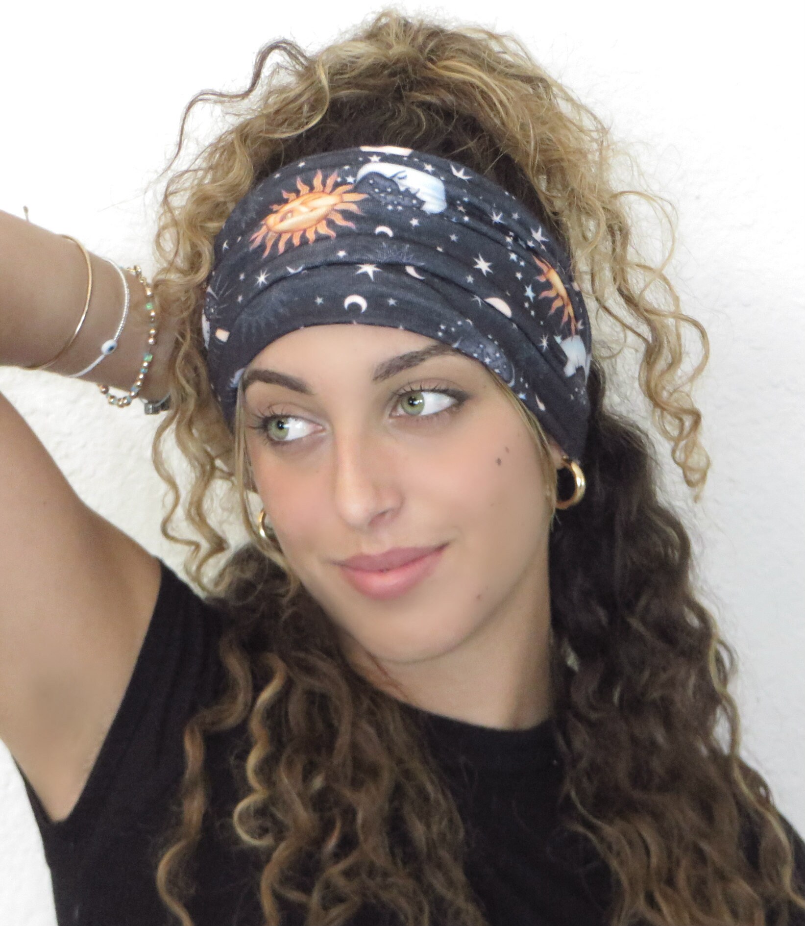 Celestial Headband, Wide Yoga Headband, Scrunch Headband, Sun & Moon ...